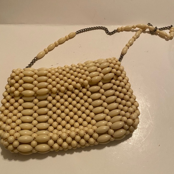 Bags | Vintage 196s Lady Ellen Cream Plastic Beaded Shoulder Purse ...